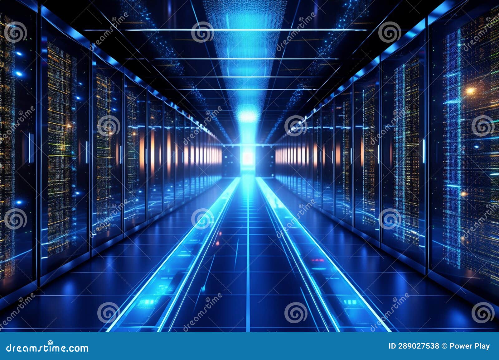 Server Room Data Center Corridor with Glowing Lights 3d Illustration ...