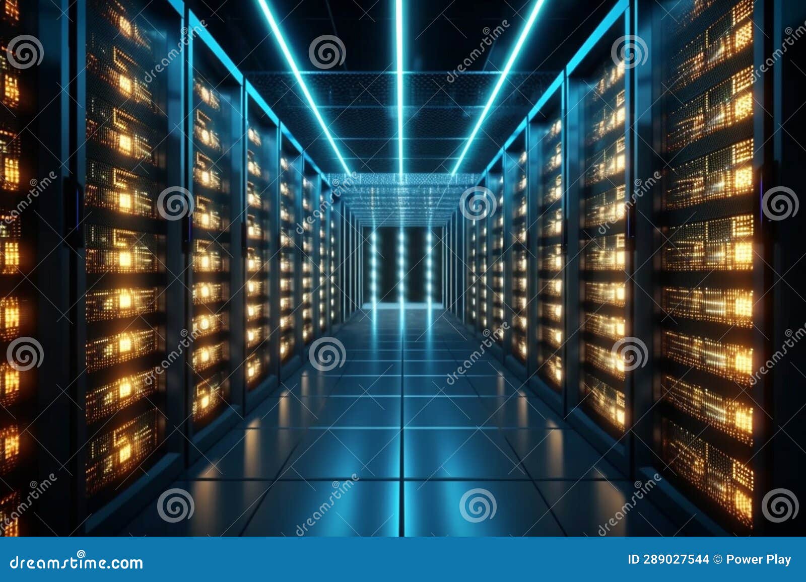 Server Room Data Center Corridor with Glowing Lights 3d Illustration Background Stock ...