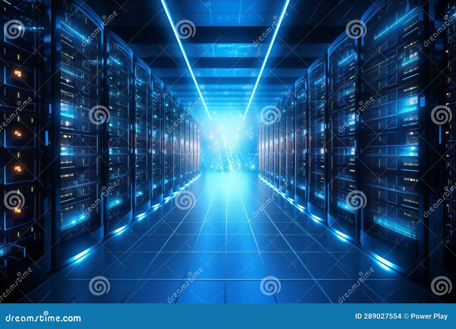 Server Room Data Center Corridor with Glowing Lights 3d Illustration ...