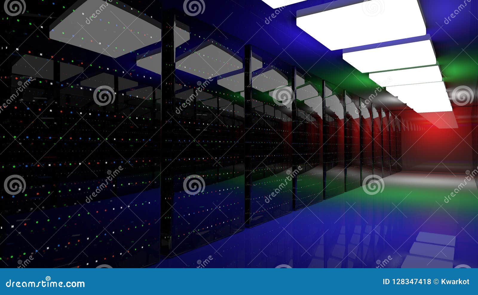 Server Room Data Center. 3d Render Stock Illustration - Illustration of ...