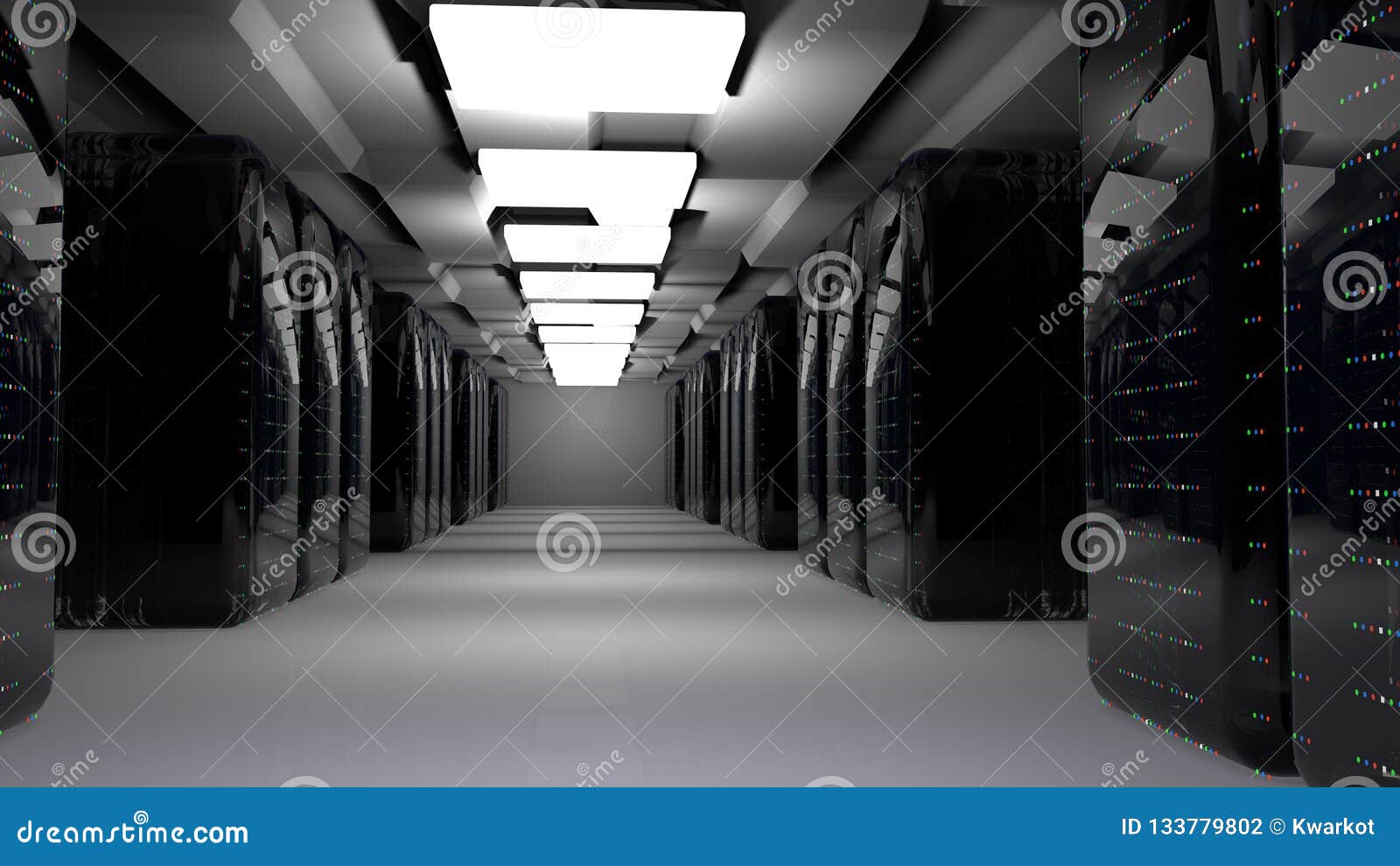 Server Room Data Center. 3d Render Stock Illustration - Illustration of ...