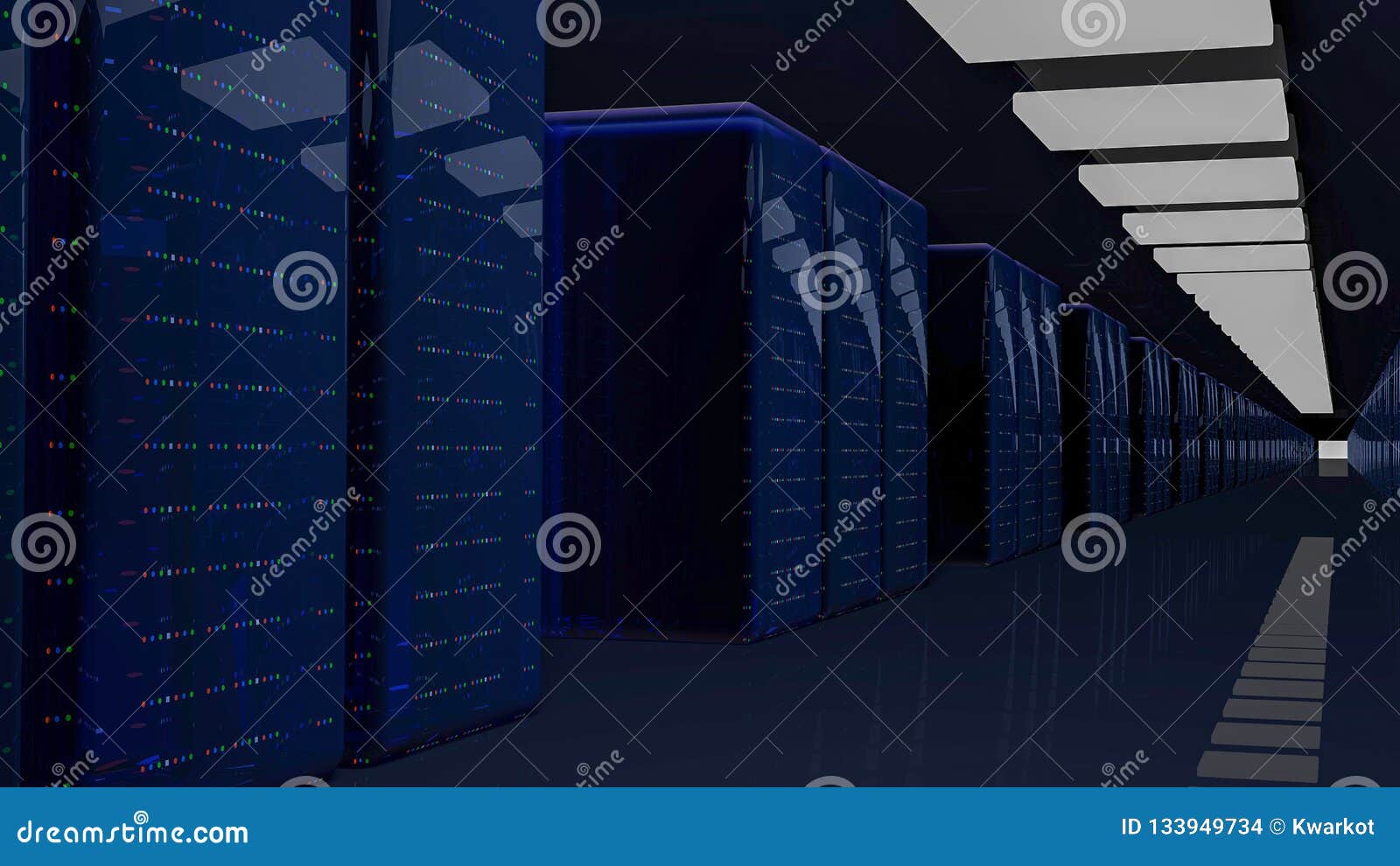 Server Room Data Center. 3d Render Stock Illustration - Illustration of ...