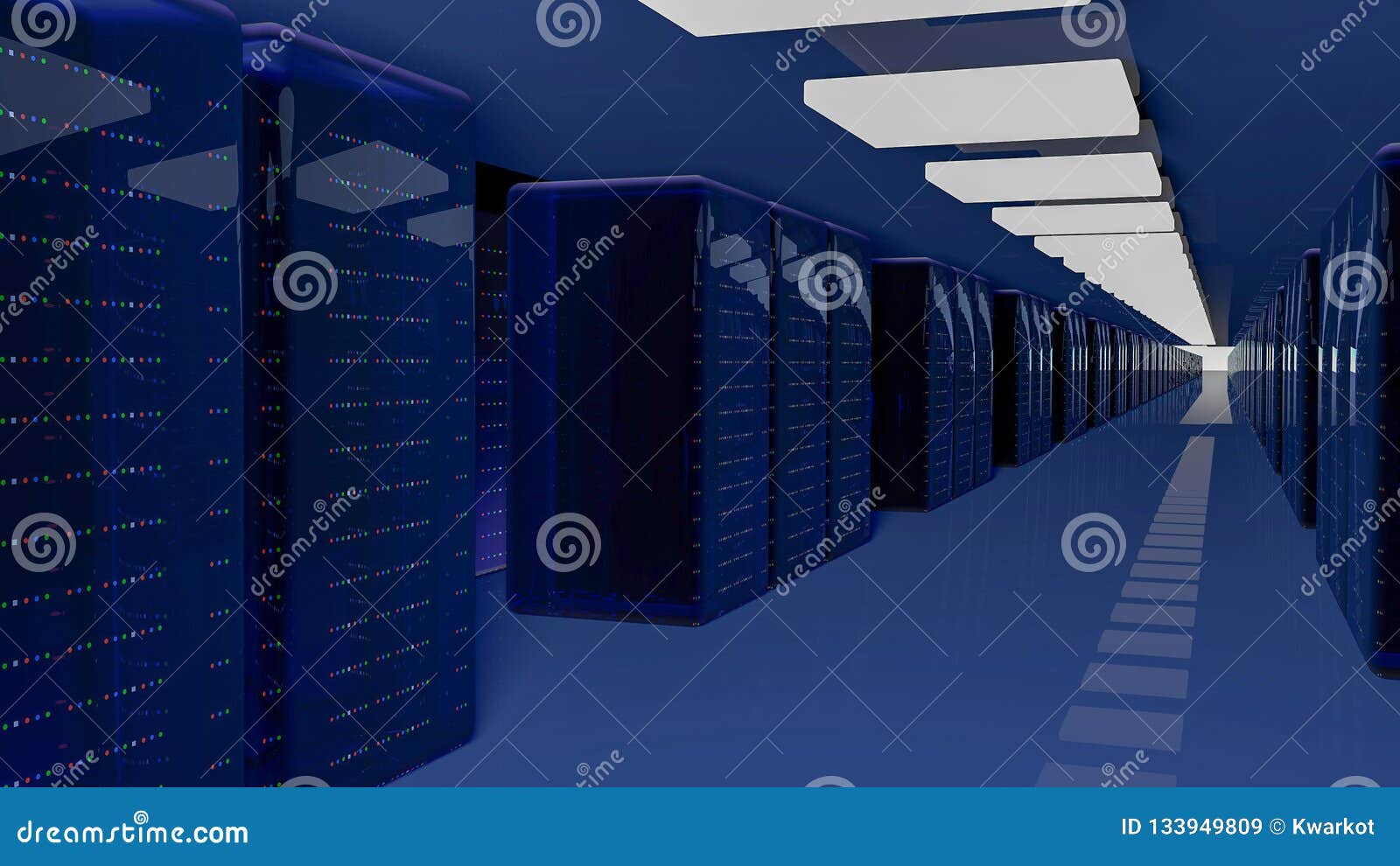 Server Room Data Center. 3d Render Stock Illustration - Illustration of ...