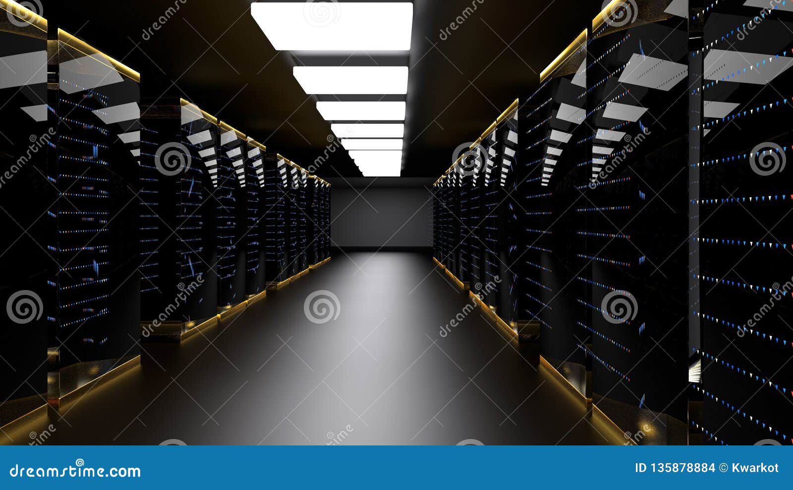 Server Room Data Center. 3D Rendering Stock Photo - Image of internet ...