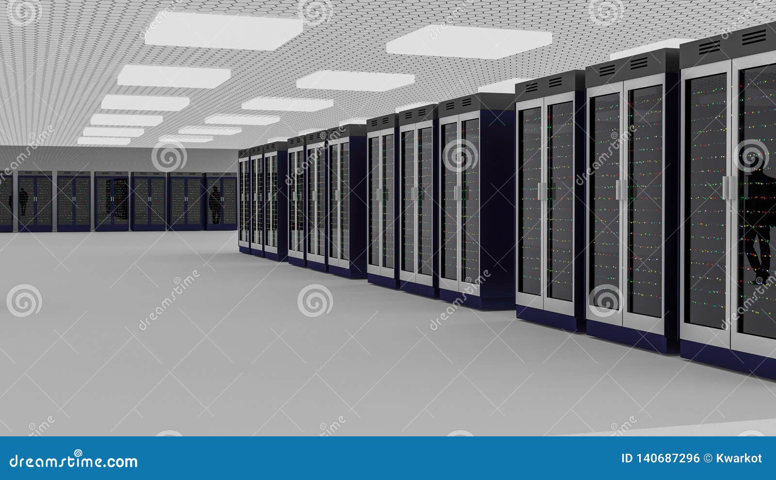Server Room Data Center. 3D Rendering Stock Illustration - Illustration ...