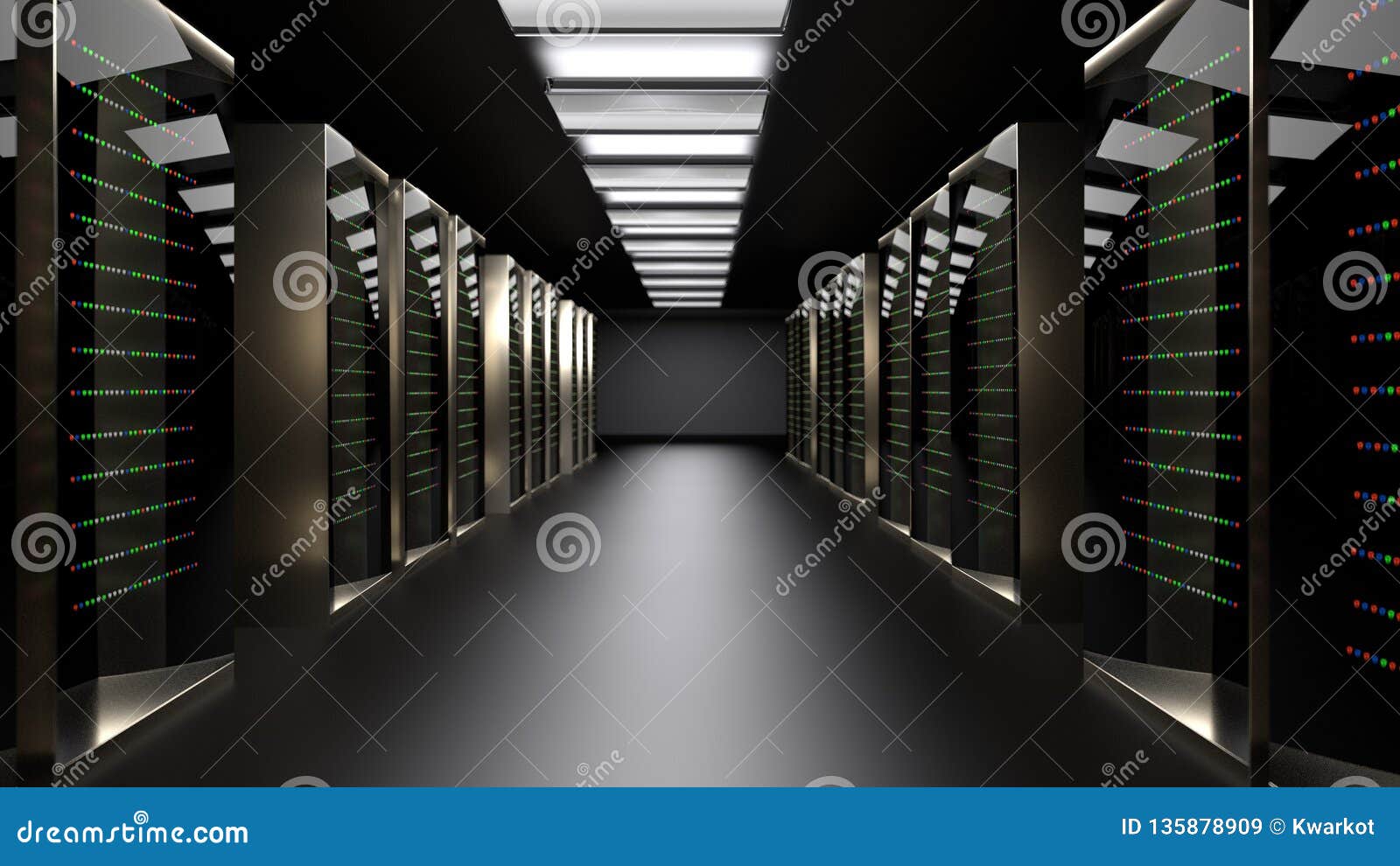 Server Room Data Center. 3D Rendering Stock Image - Image of cloud ...