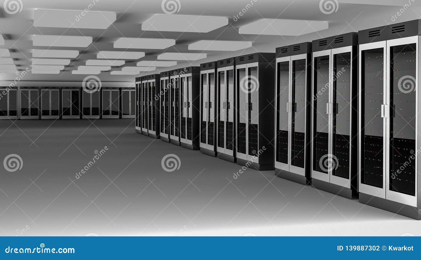 Server Room Data Center. 3D Rendering Stock Illustration - Illustration ...