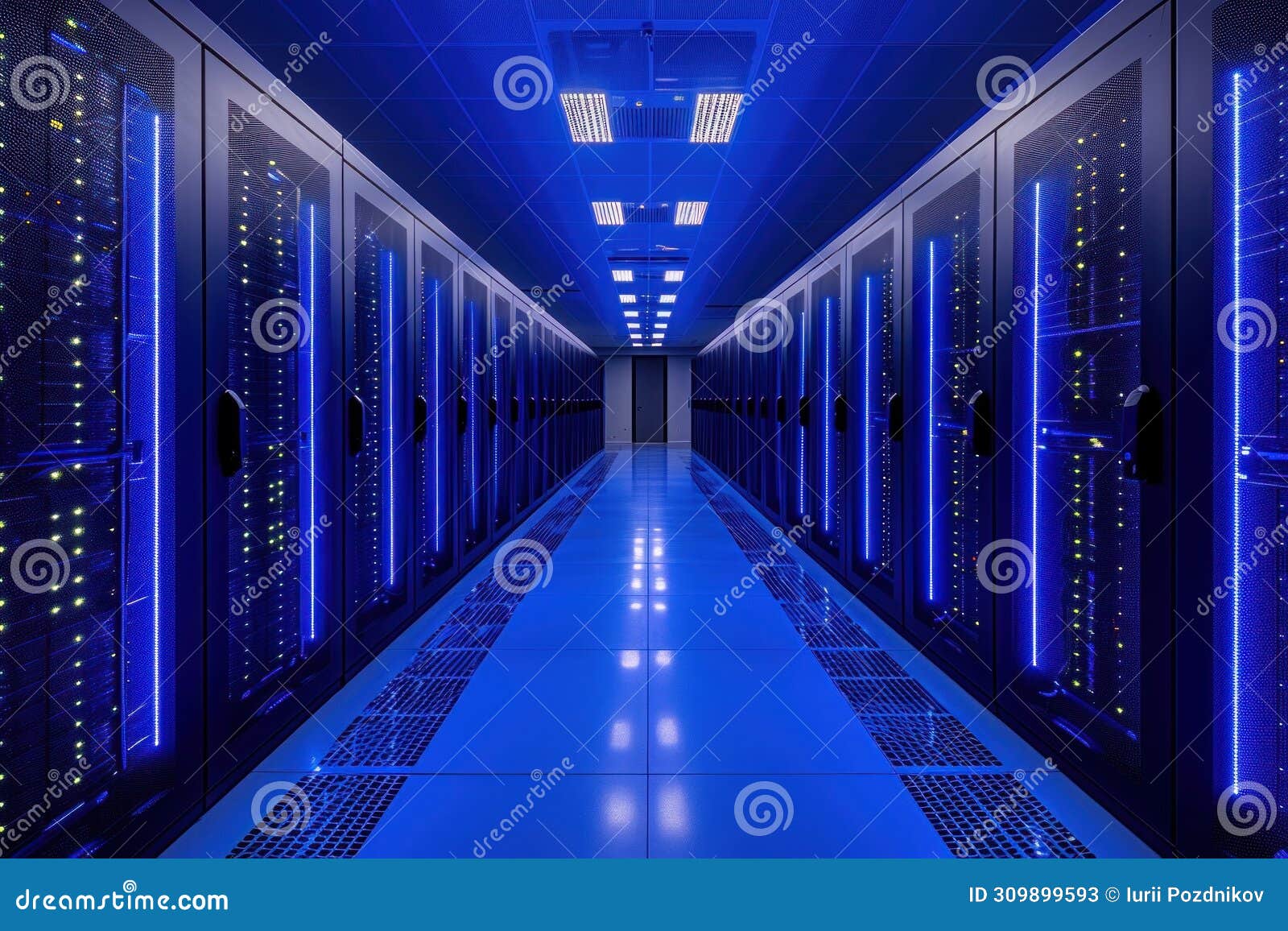 Server Room: Data Center in Dazzling LED Light, Symbol of Efficiency ...