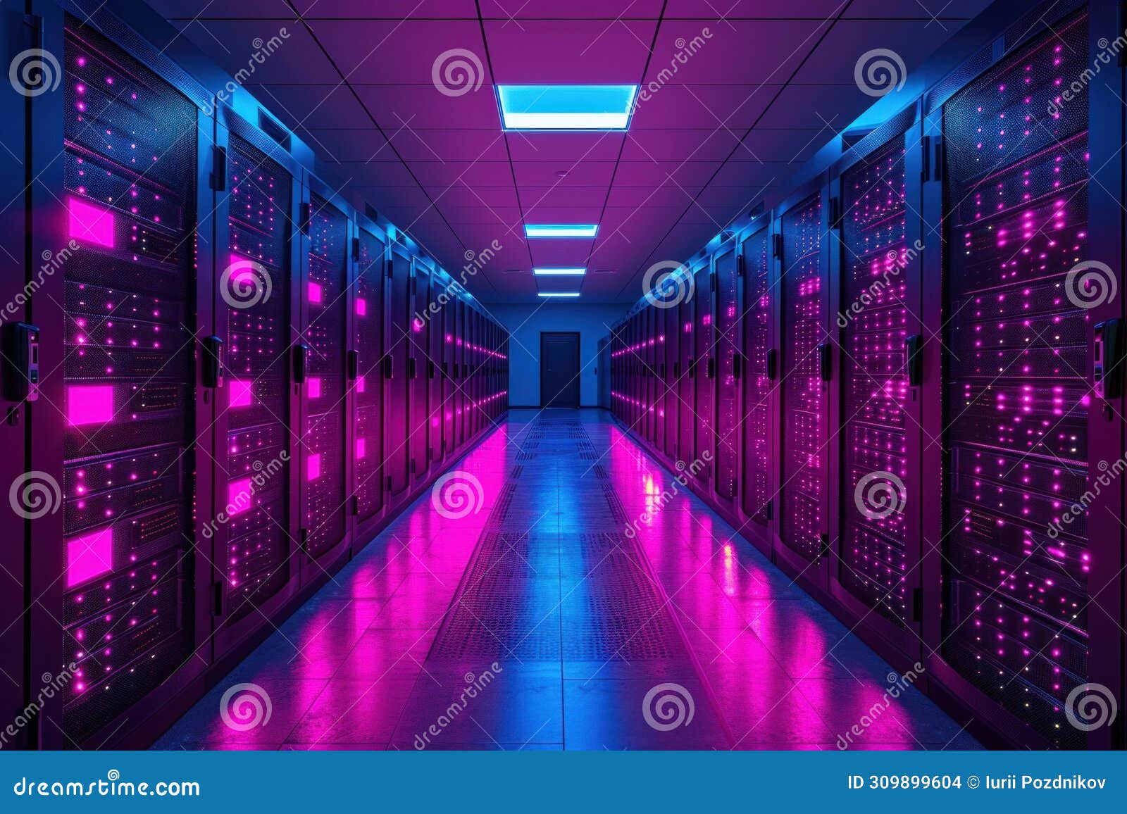Server Room: Data Center in Dazzling LED Light, Symbol of Efficiency ...