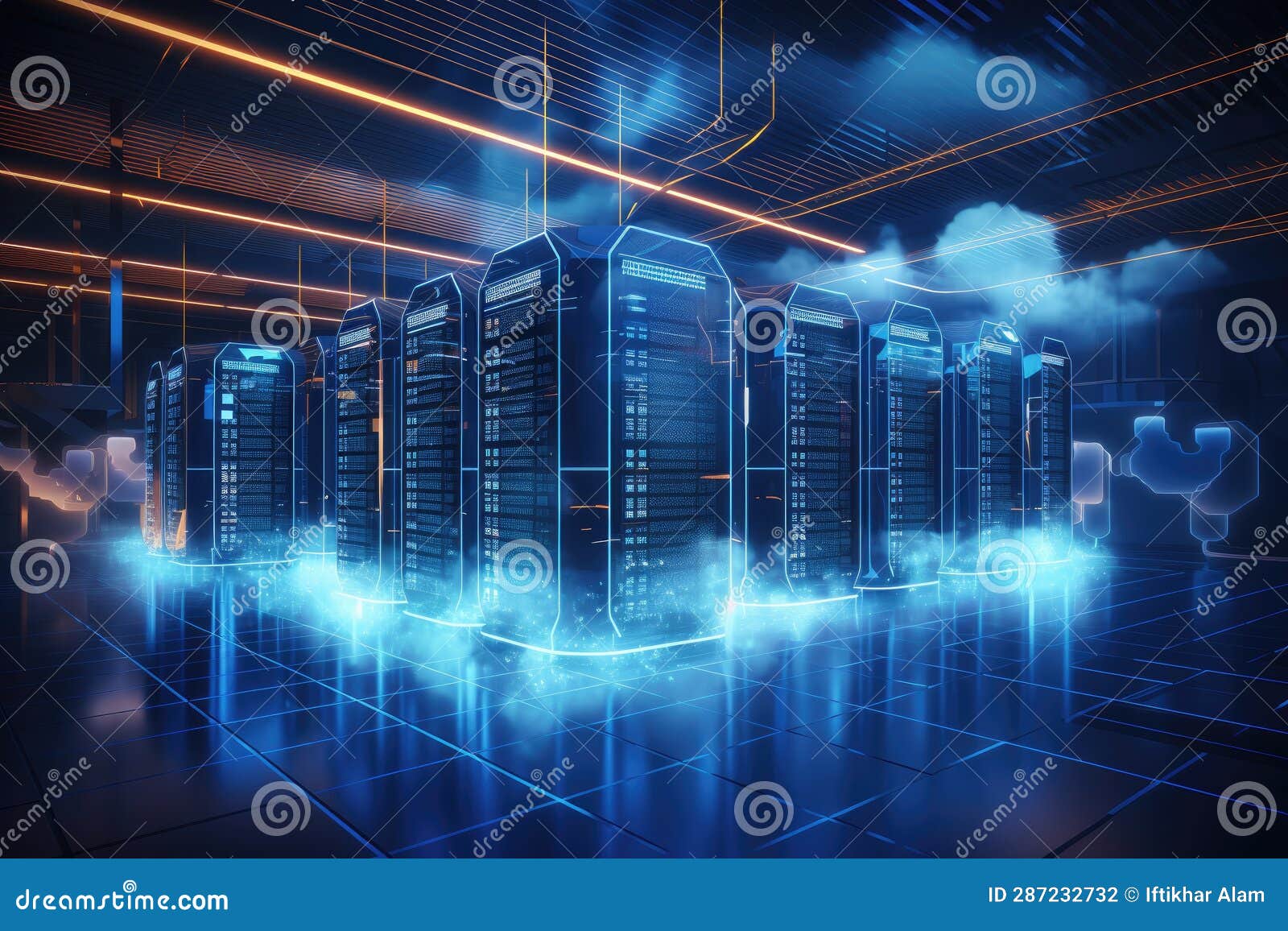 Server Room Data Center with Glowing Lights 3D Rendering Toned Image ...