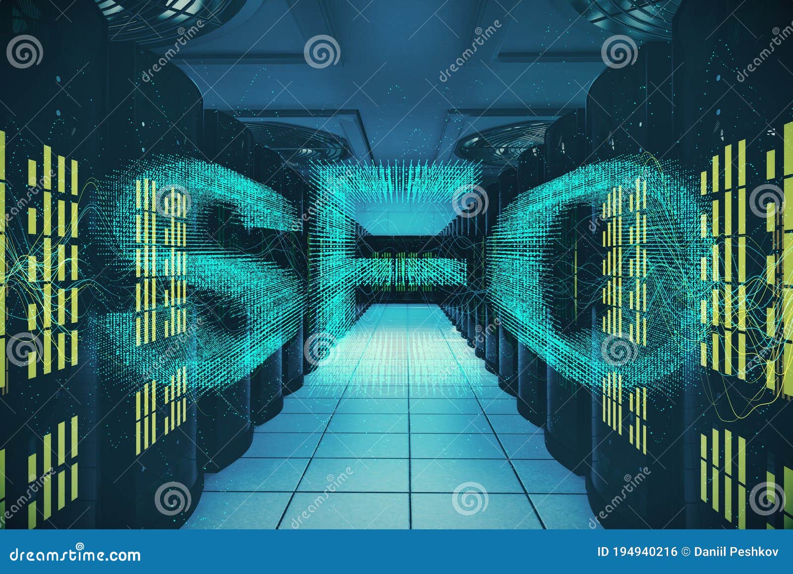 Server Room in Data Center with Glowing Seo Hologram Sign Stock ...