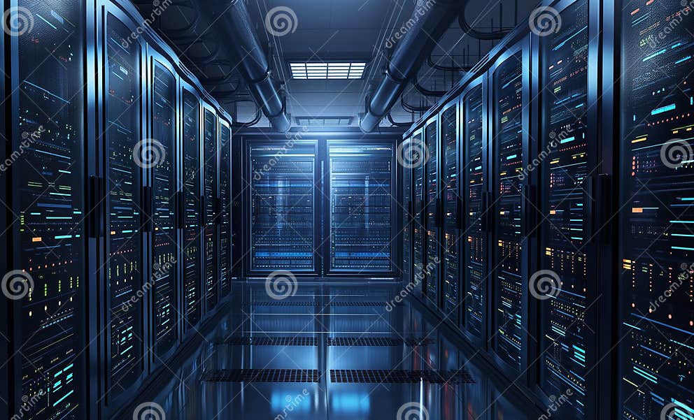 Server Room. Data Center Hall with Blocks of Computer Stock ...