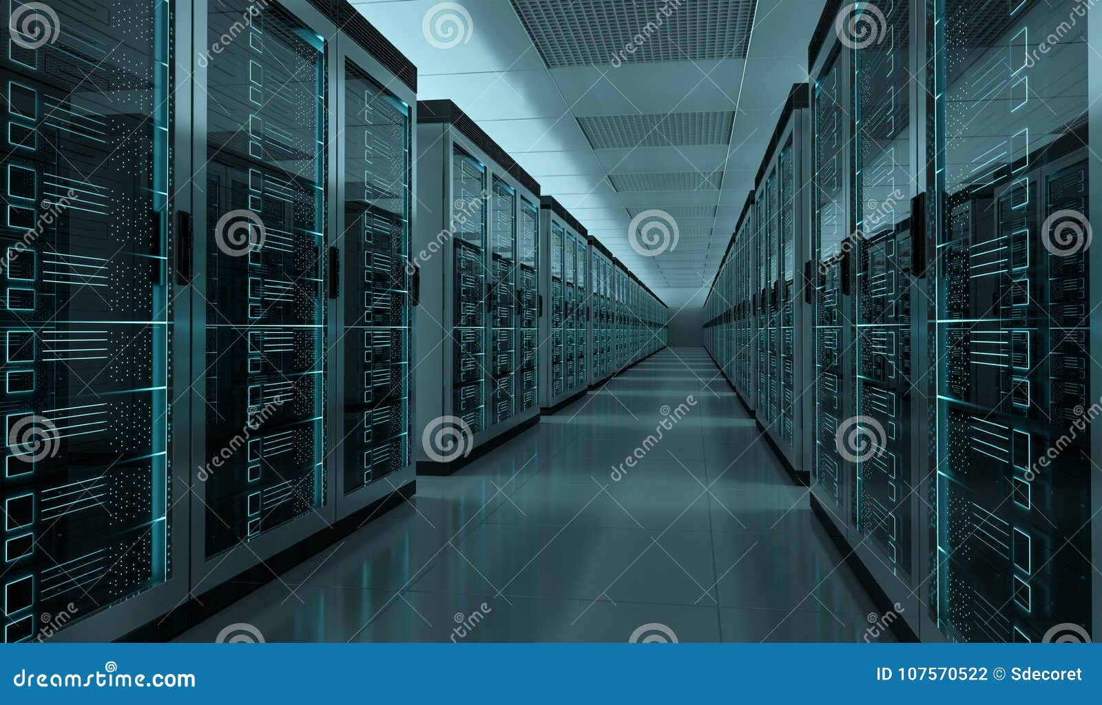 Server Room Data Center Interior 3D Rendering Stock Illustration ...