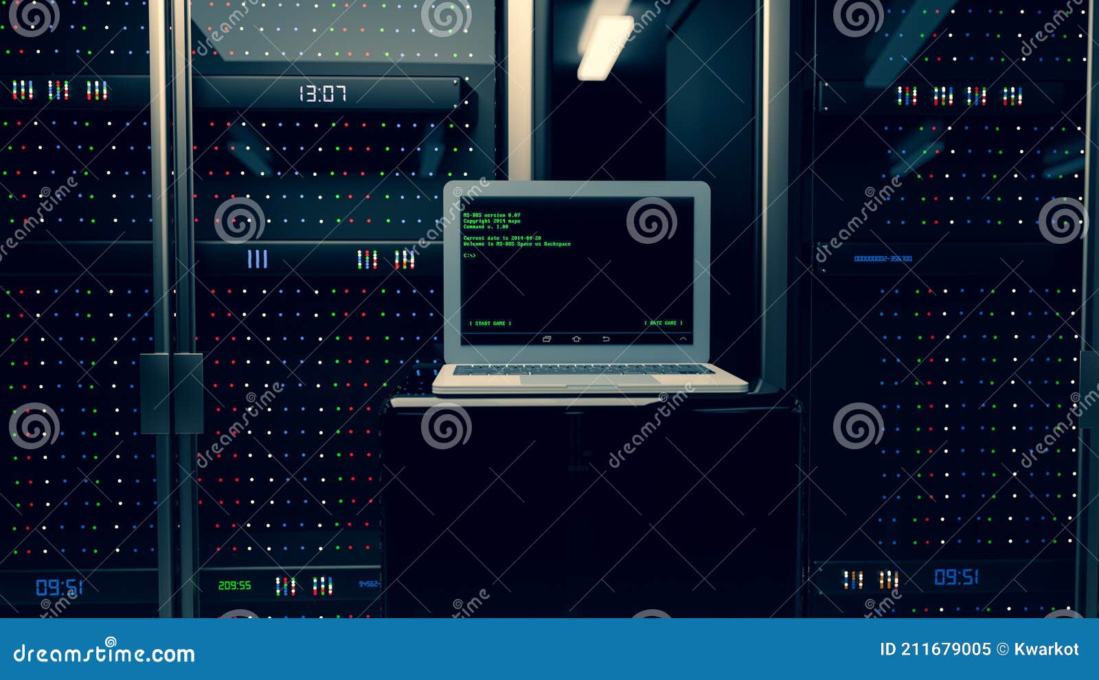 Server Room Data Center. Rackmount LED Console. Backup, Mining, Hosting, Mainframe, Farm and ...