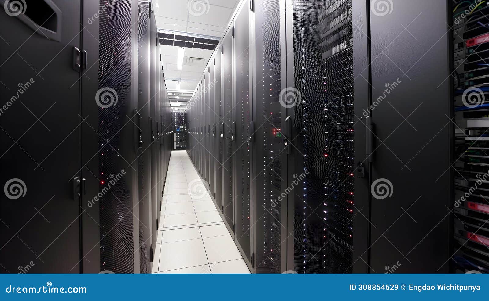 Server Room in Data Center with Racks of Black Servers Stock ...