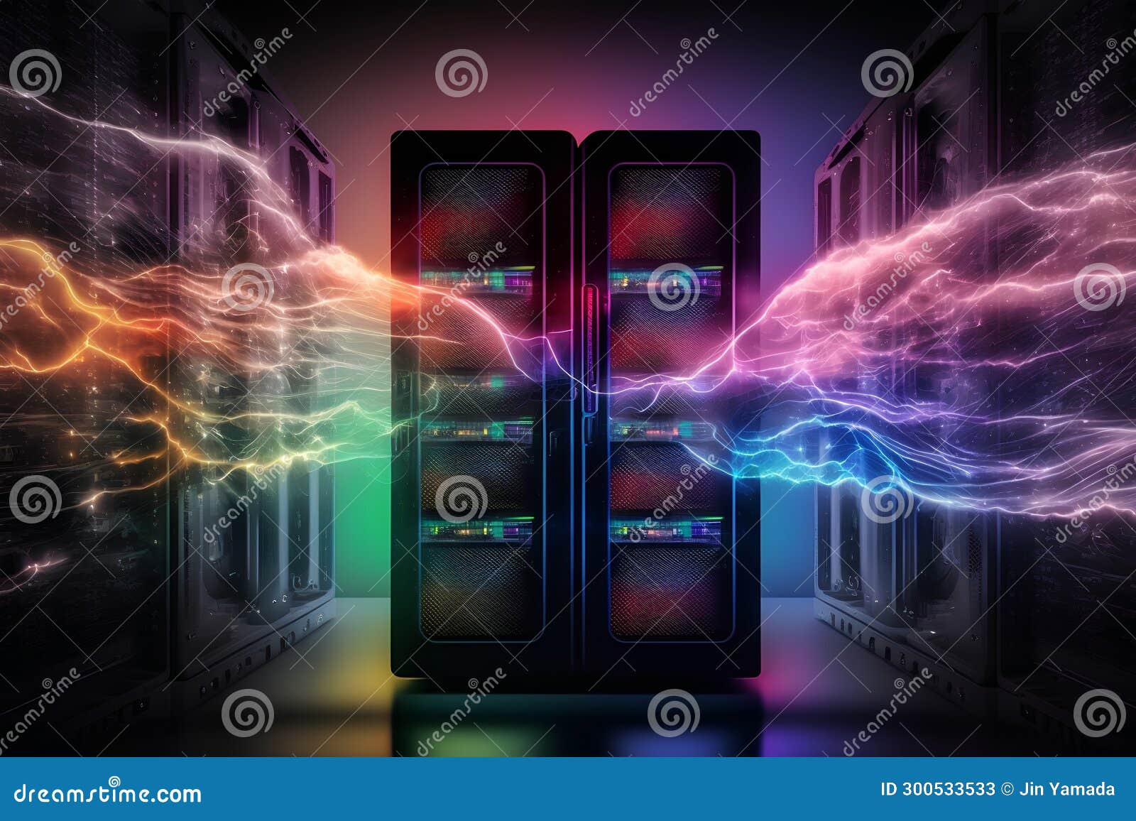Server Room Data Center with Server Racks and Glowing Lights Abstract ...