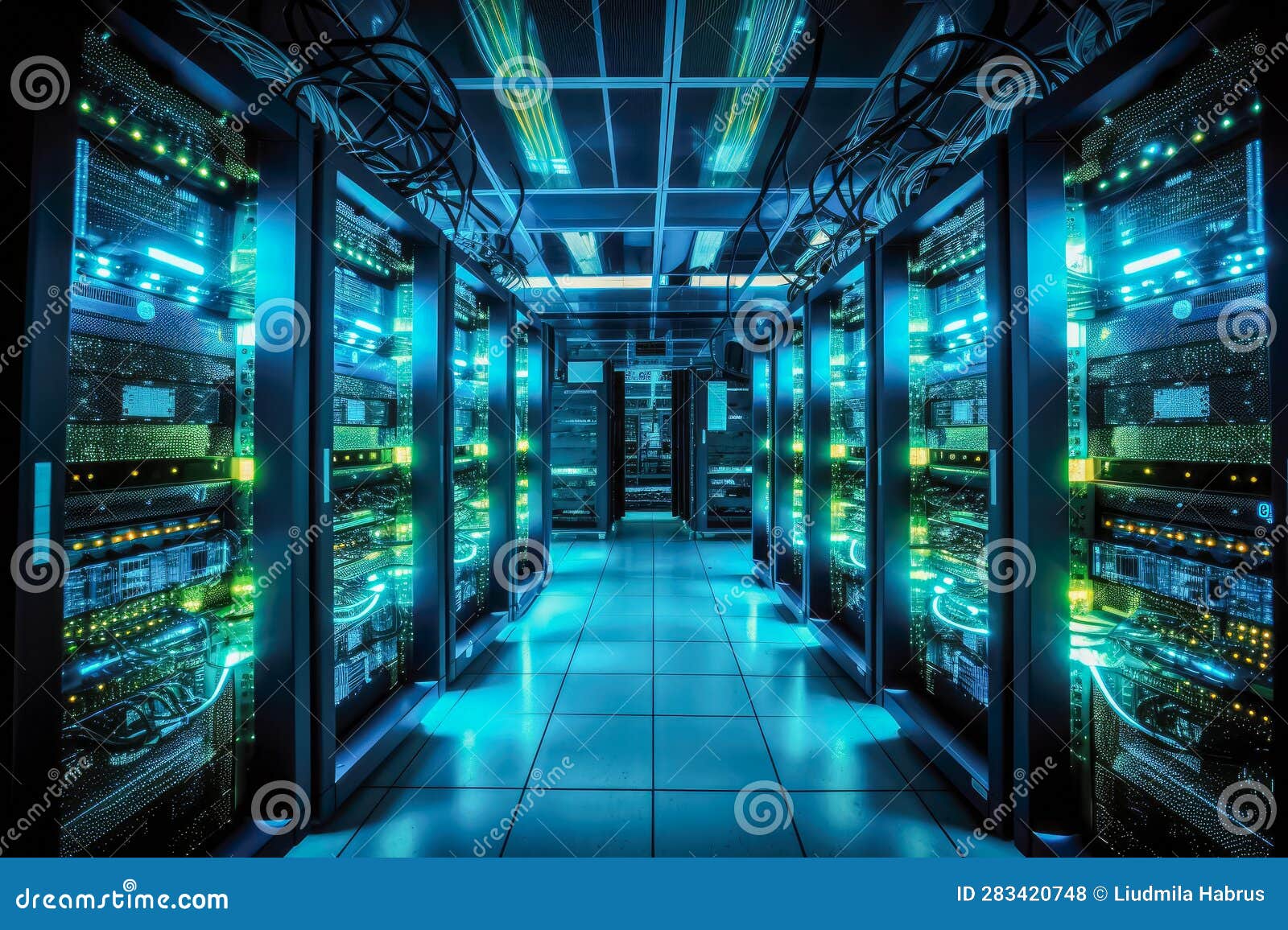 Server Room Data Center with Racks and Rows of Server Racks. Generative ...