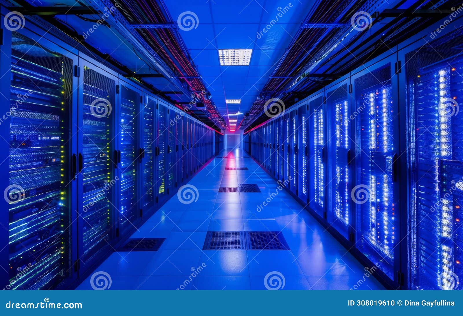 Server Room Data Center with Racks of Storage Information and Cloud ...