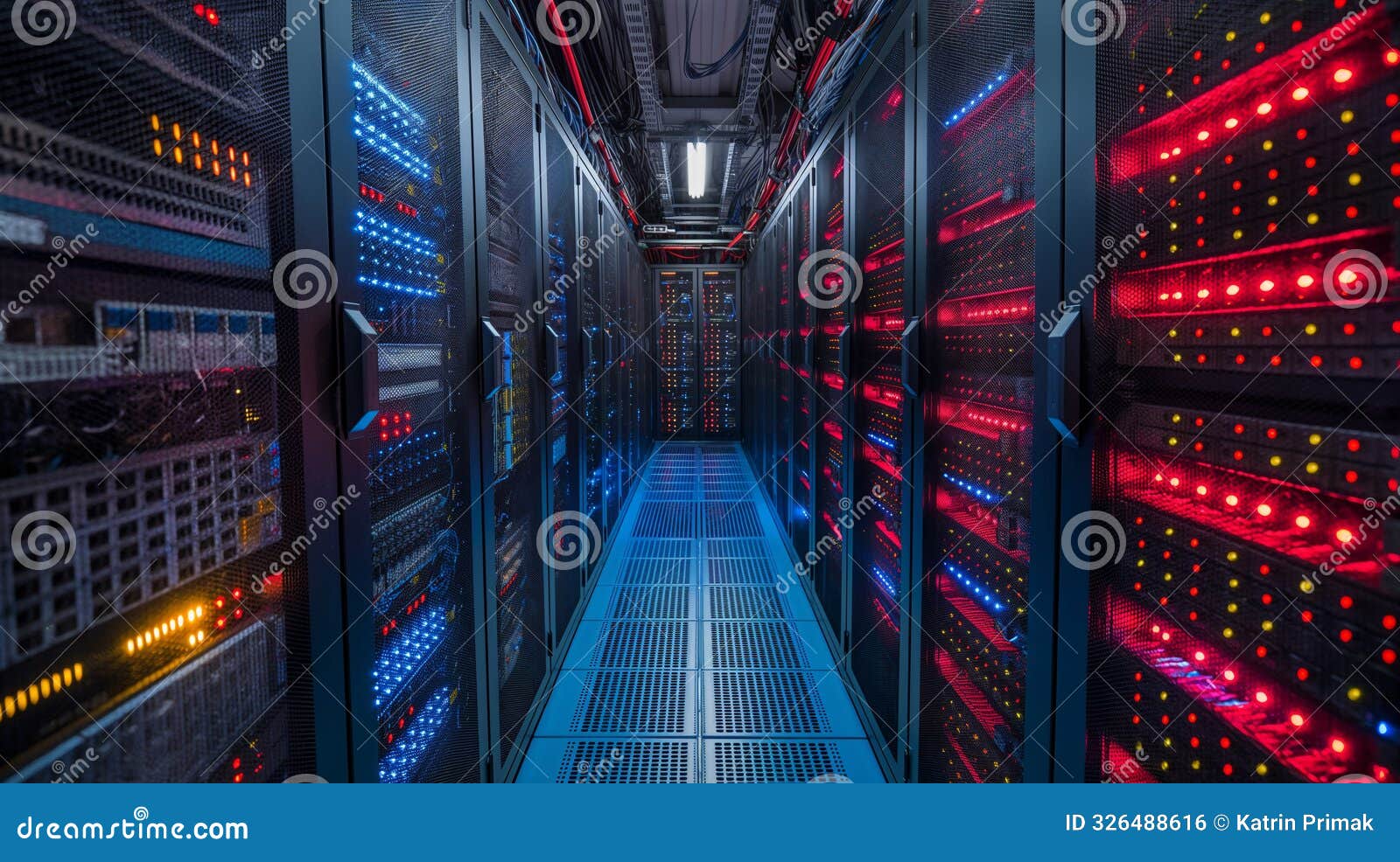 Server Room or Data Center with Rows of Big Server Racks, Modern Data ...