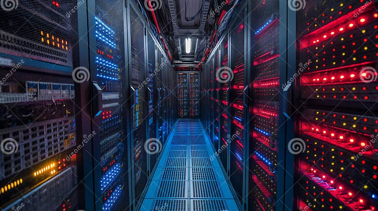 Server Room or Data Center with Rows of Big Server Racks, Modern Data ...