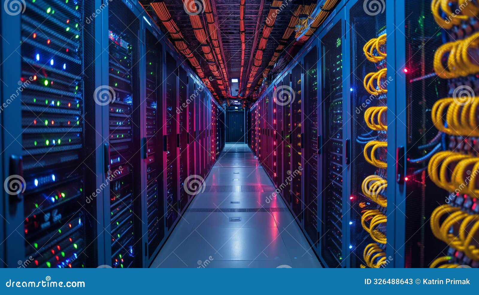 Server Room or Data Center with Rows of Big Server Racks, Modern Data ...