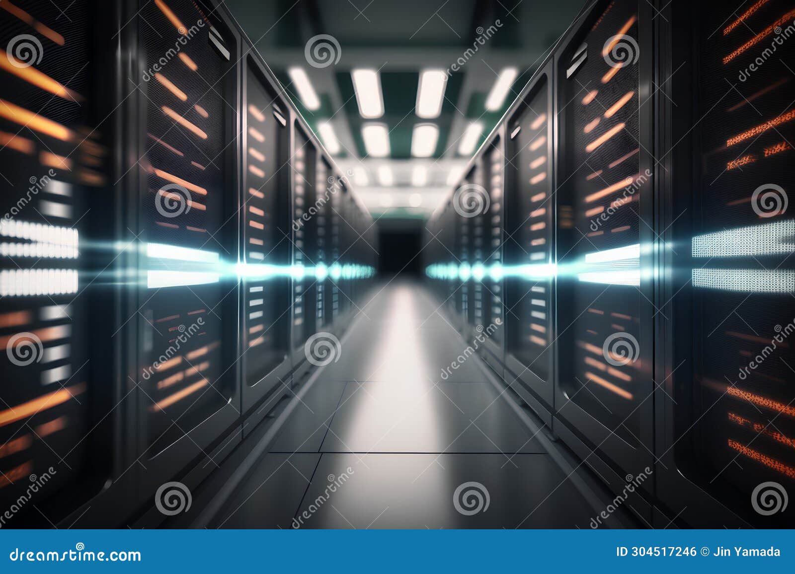 Server Room Data Center with Rows of Bright Glowing Lights 3d Rendering ...