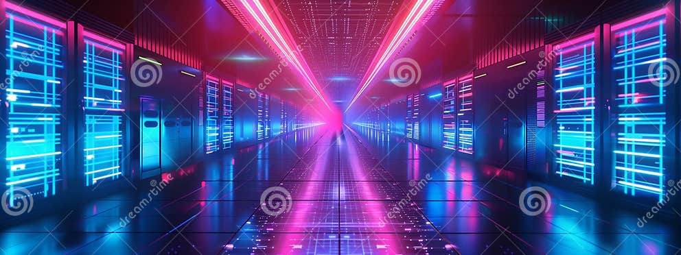 Server Room in Data Center, Blinking Lights and Humming Servers Stock ...