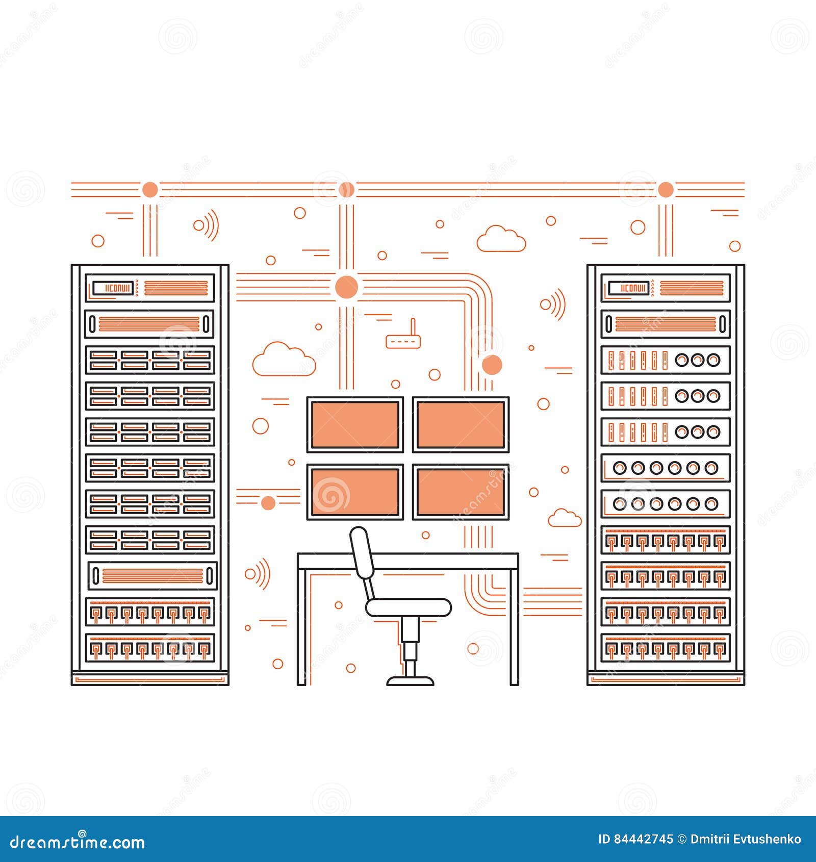 Server Room and Data Center Stock Vector - Illustration of outline ...