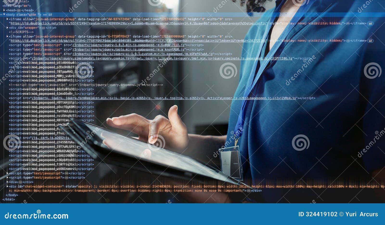 Server Room, Data or Hands of Engineer with Tablet, System Update or ...