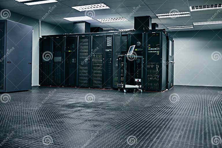Server Room, Empty or Hardware for Internet Networking Connection ...