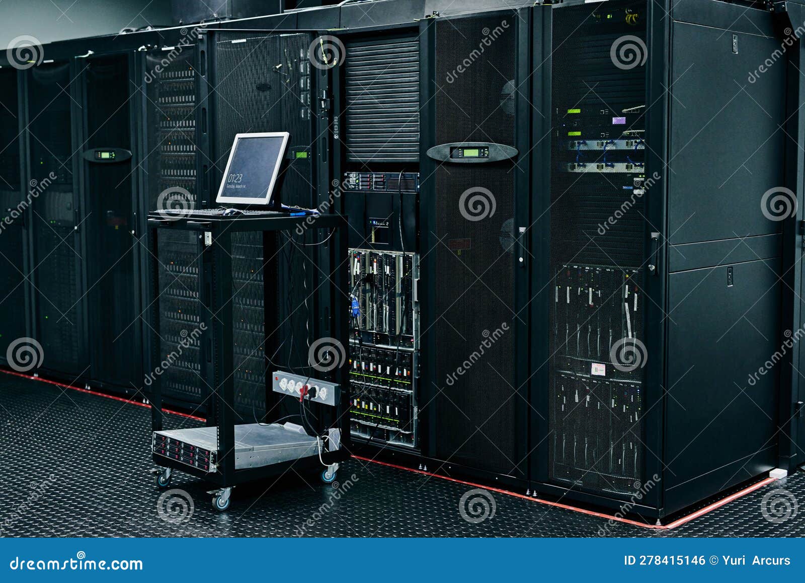 Server Room, Empty or Laptop for Internet Connection, Cloud Computing ...