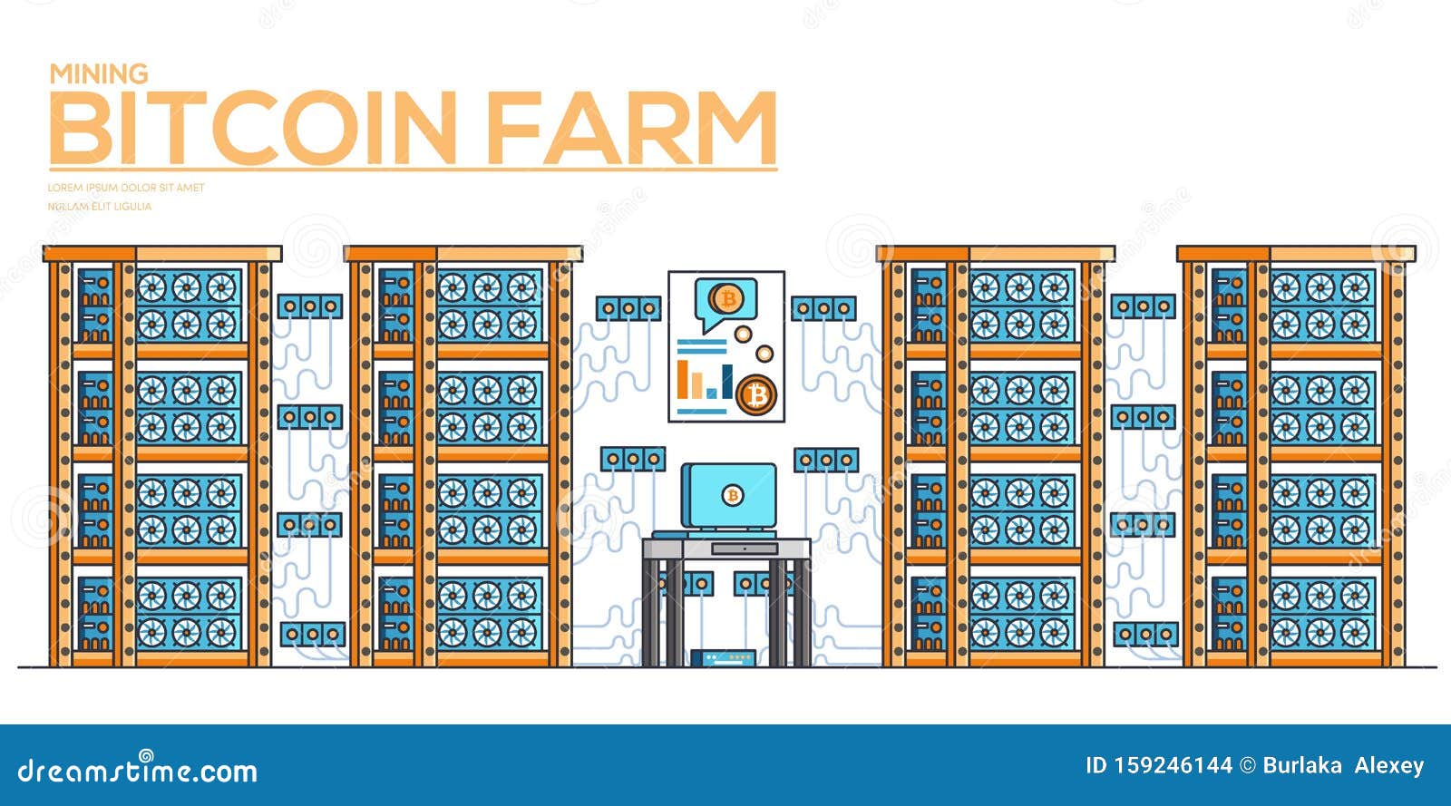 Server Room with Equipment for Mining Crypto Currency. Stock Vector ...