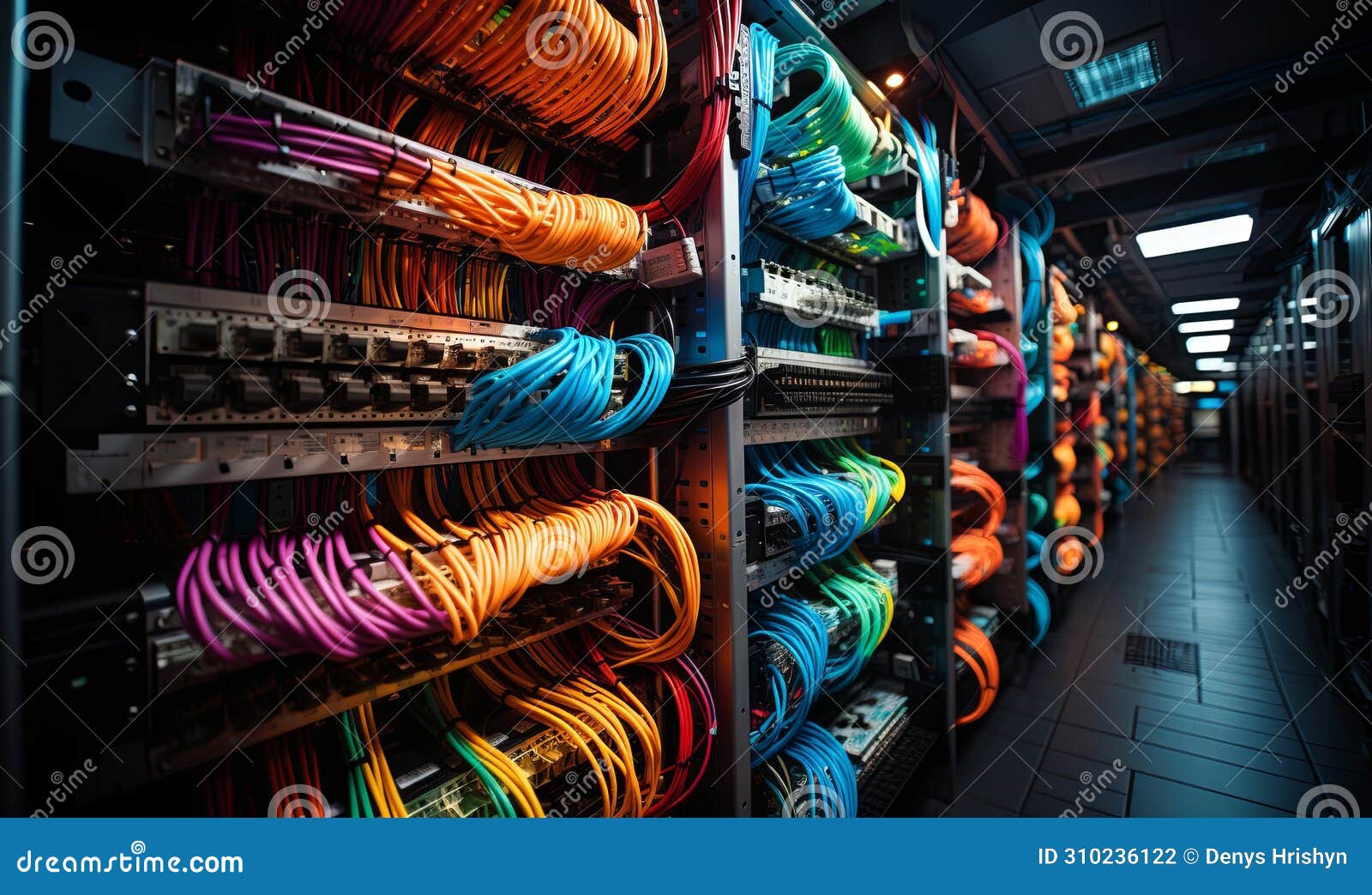 Network Server Room with Various Colored Wires Stock Photo - Image of ...