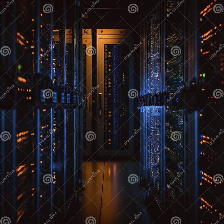 A Server Room, Filled with Computer Monitors Displaying Complex Algorithms and Data Streams ...