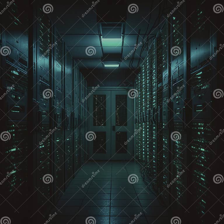 A Server Room, Filled with Computer Monitors Displaying Complex Algorithms and Data Streams ...