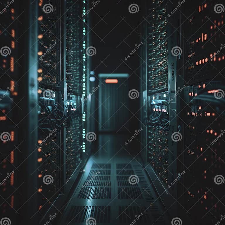 A Server Room, Filled with Computer Monitors Displaying Complex Algorithms and Data Streams ...