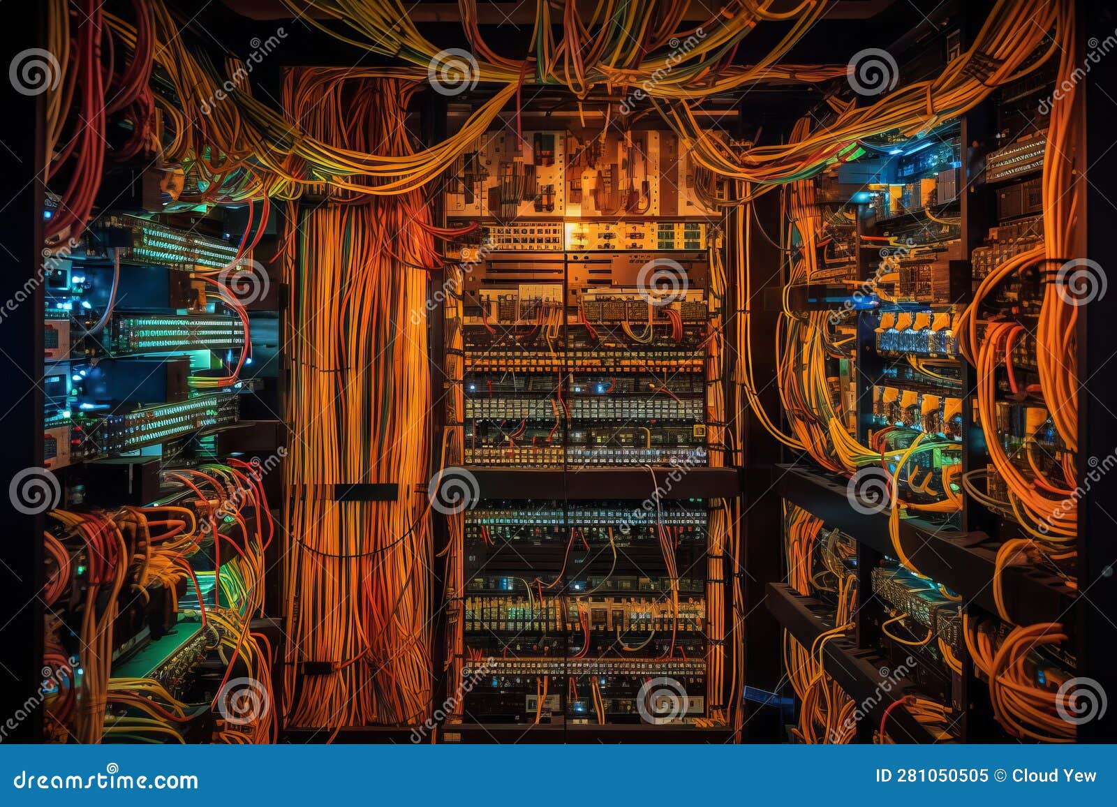 A Server Room Filled with Lots of Wires and Wires Stock Illustration ...