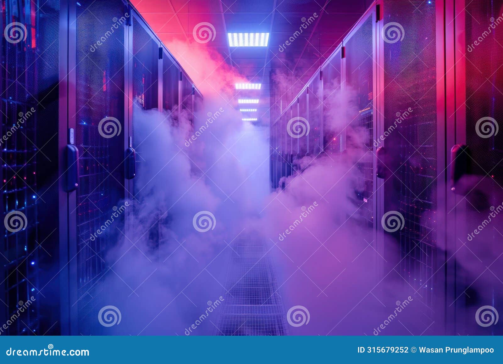 Server Room Filled with Purple and Red Smoke Stock Photo - Image of ...