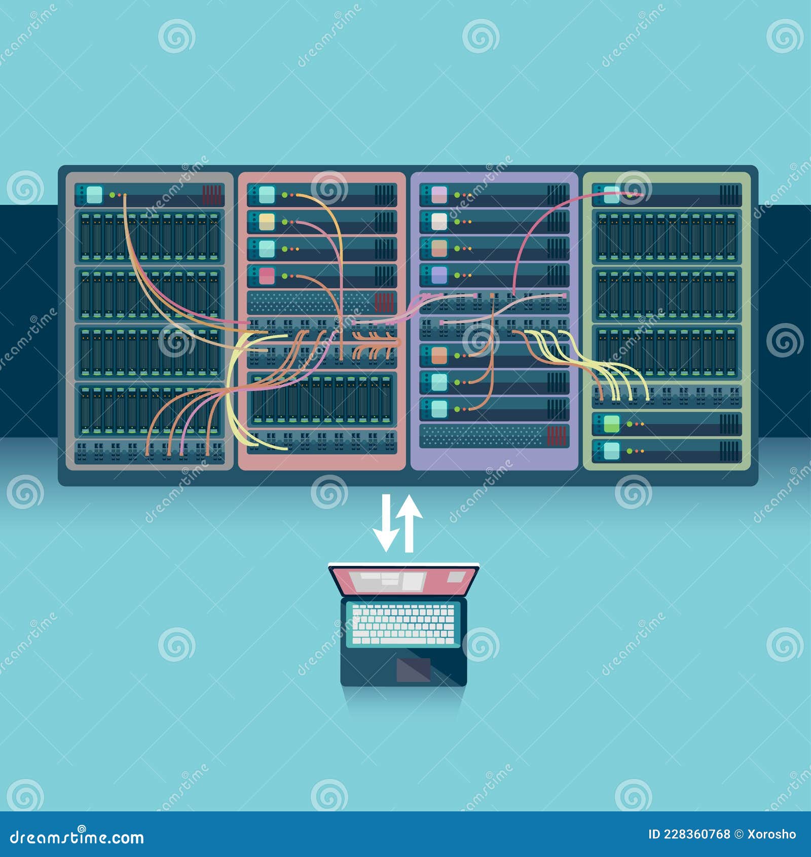 Server room. Flat design stock vector. Illustration of notebook - 228360768