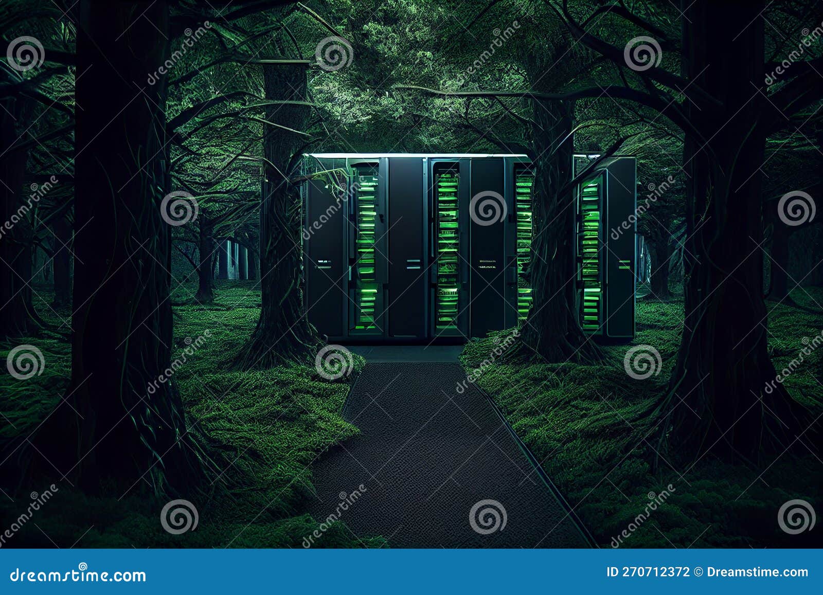 Server Room Full of Grass and Trees.generative Ai Stock Illustration ...