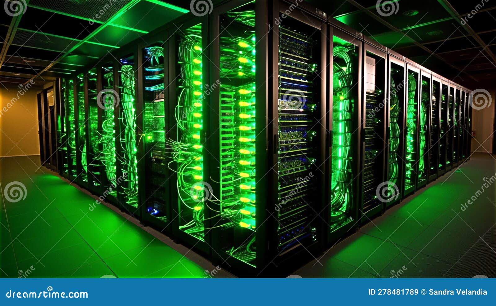 Server Room with Green Lights, Generative AI, AI Generated Stock ...