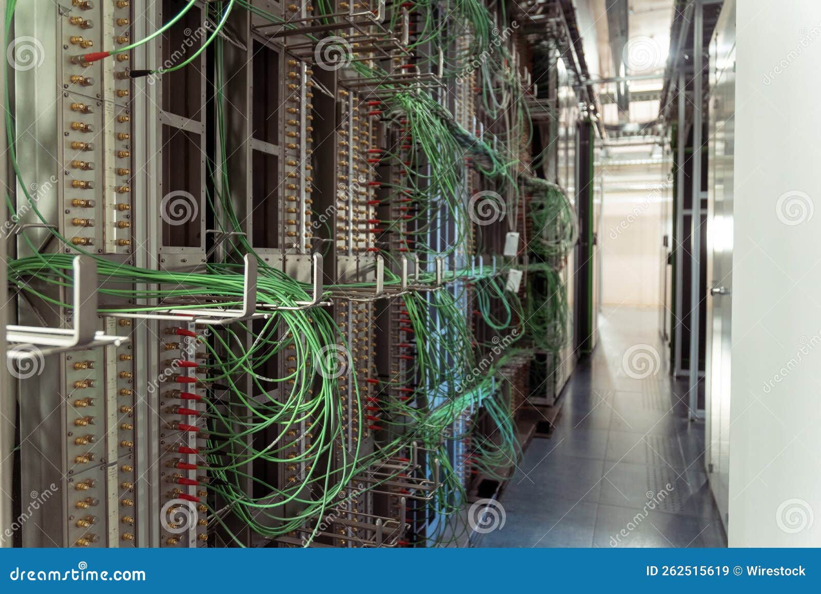 Server Room with Green Wires Stock Image - Image of internet, network ...