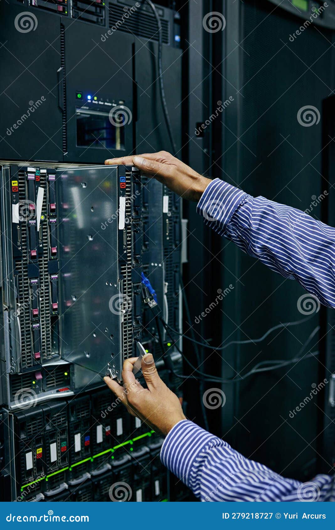 Server Room, Hardware or Hands of Technician Fixing Online ...