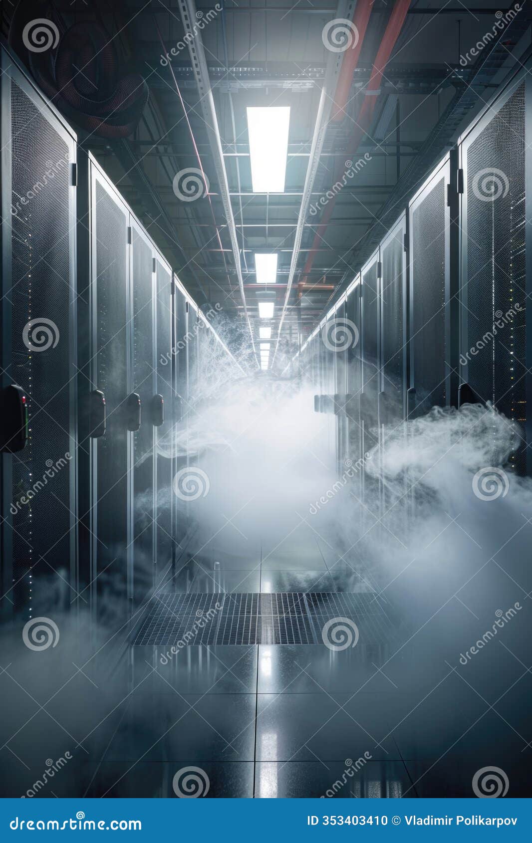 A Server Room with Heavy Smoke, Potential Fire Hazard. Ideal for Tech ...
