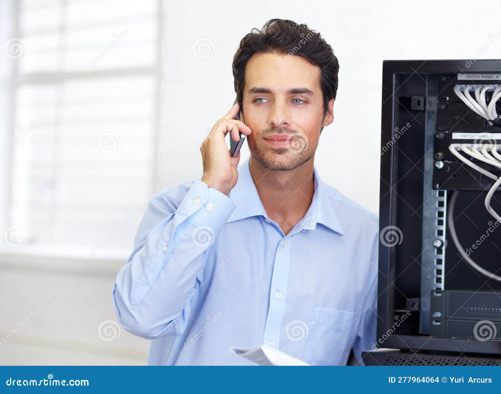 Server Room, Help or Businessman on a Phone Call for Hardware ...