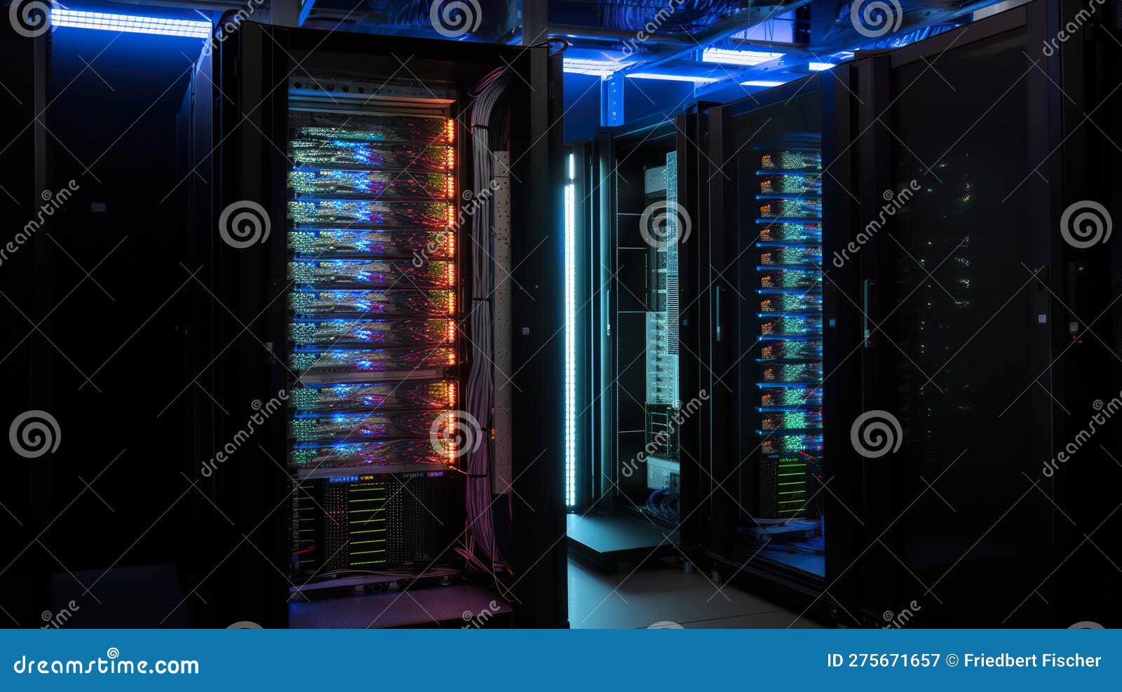 Server Room Illuminated by Glowing Lights and Indicators, AI Generative ...