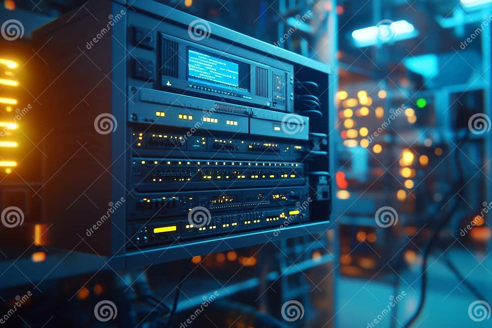 Server Room with Illuminated Network Cables and Server Racks Representing Data Management Secure ...
