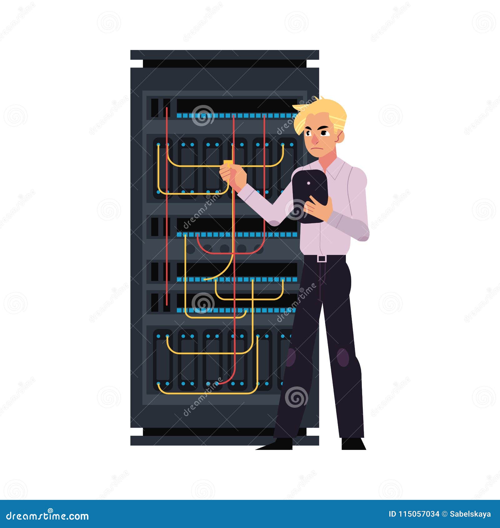 Server Room Illustration with Data Center and Young System ...