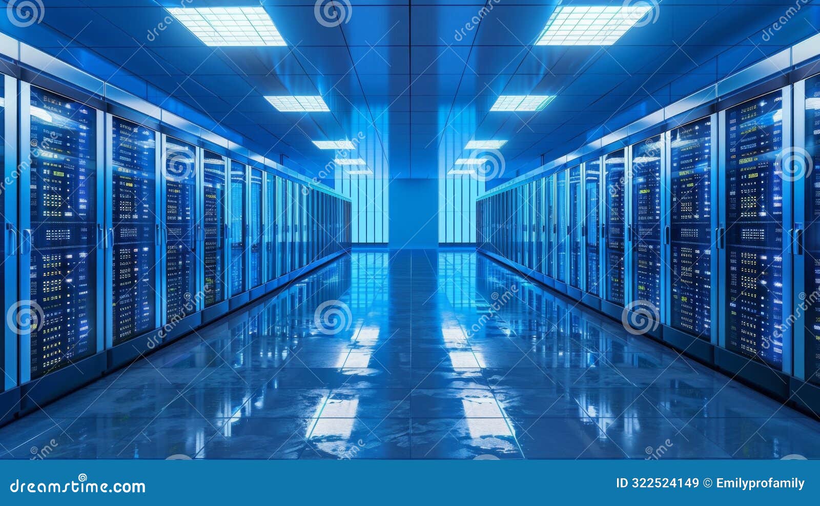 Server Room Interior with Blue Lighting Stock Image - Image of hardware ...