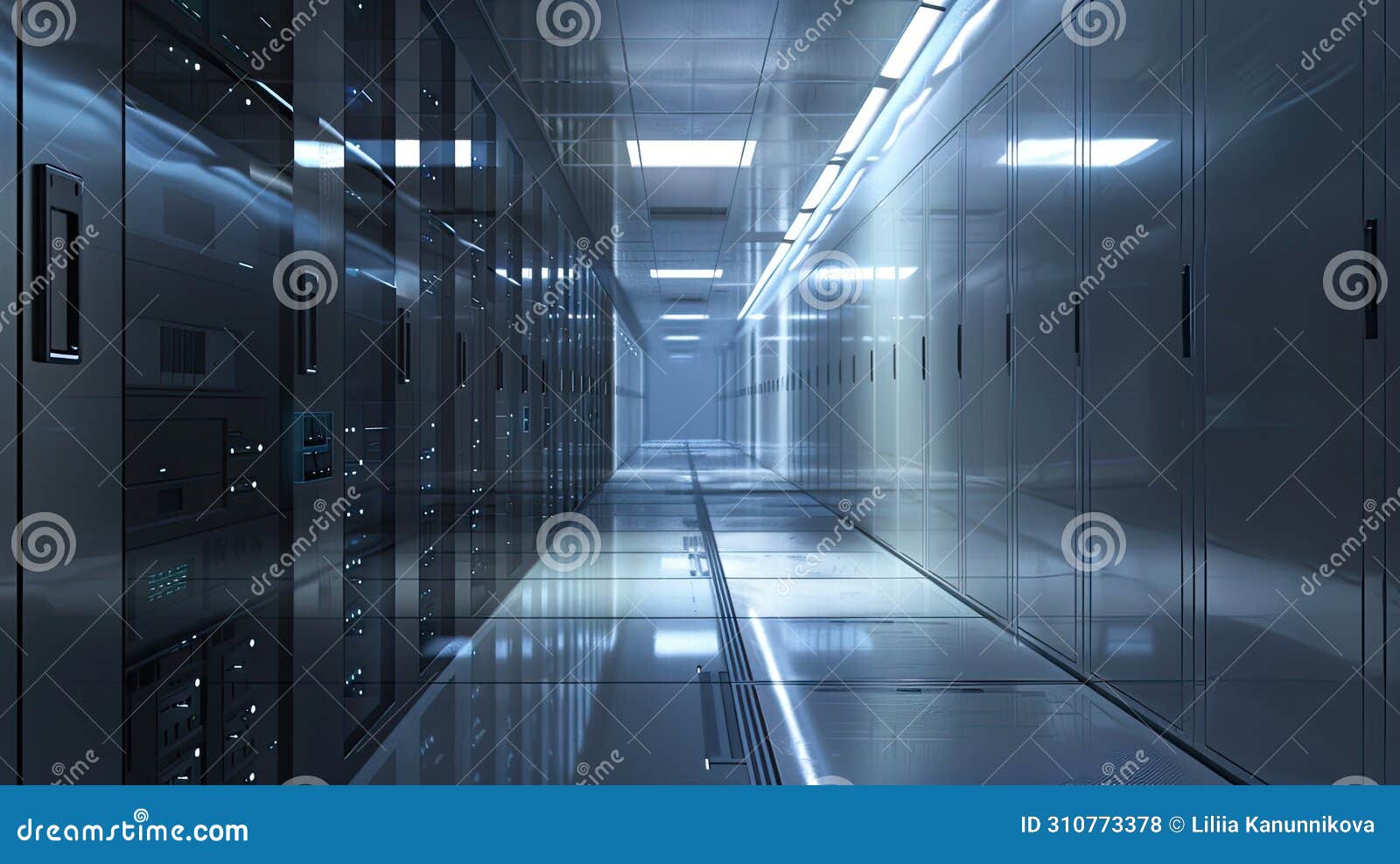 A Server Room Interior within a Bustling Datacenter, Where Rows of ...